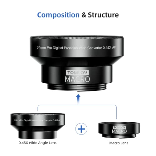 TOMLOV Digital Microscope Wide Angle Lens WL02,34MM Wide Angle 0.45x Converter Lens w/Macro Portion Pro Digital Precision Lens for Tomlov LCD Digital Microscope DM401 DM401 Pro DM402 Pro DM10 Camera