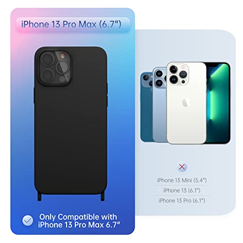 VooDirop Compatible with iPhone 13 Pro Max Case Crossbody Phone Case with Strap Neck Lanyard Adjustable Shockproof Drop Protection Silicone Phone Cover for iPhone 13 Pro Max 6.7ββ Black