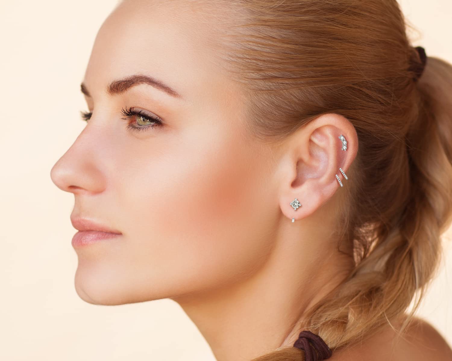 Moissanite Cartilage Hoop Huggie Earrings for Women Sterling Silver, Dainty Tiny Hoop Stud Cartilage Piercing Earrings for Women