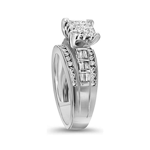 Jewels By Lux 10kt White Gold Womens Princess Diamond Cluster Bridal Wedding Engagement Ring 1/2 Cttw Ring Size 9