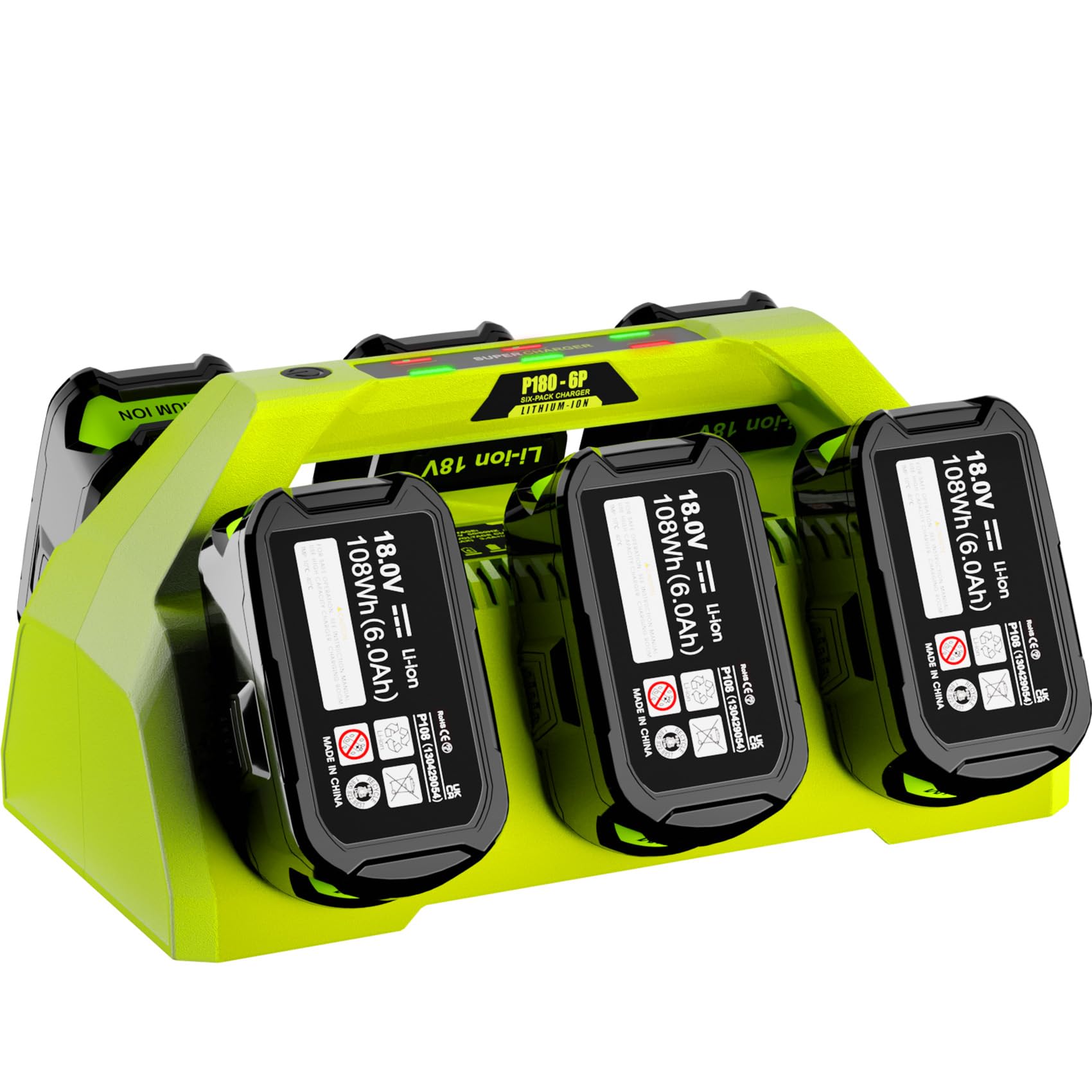 Supowill P135 18V 6-Port Charger for Ryobi 18V Charger,Compatible with Ryobi 18V ONE+ Battery P102 P103 P104 P105 P106 P107 P108 P109 PBP002 PBP003,for Ryobi 18V Battery Charger
