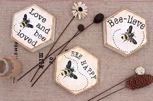 Tstarer Rustic Bee Wood Hexagon Box Sign for Wall & Tabletop - Love and Bee-loved -6.4 x 5.5 in(BEE LOVED)