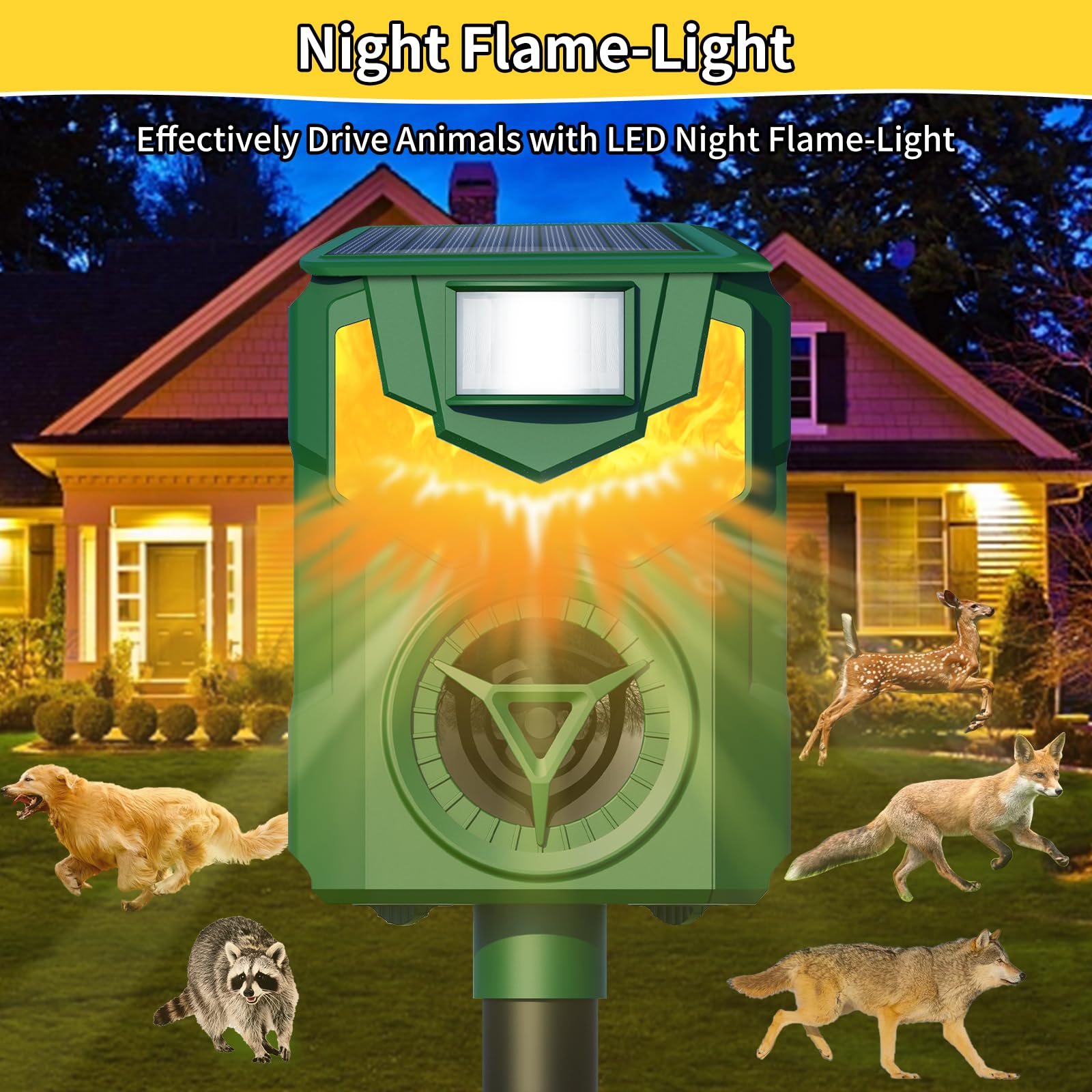 Ultrasonic Animal Repellent, Cat Deterrent Outdoor, 2024 Newest Flame Light Animal Repellent for Garden, Solar Animal Repeller with Motion Sensor, Repel Dogs Bird Skunk Rabbit Squirrels Deer for Yard