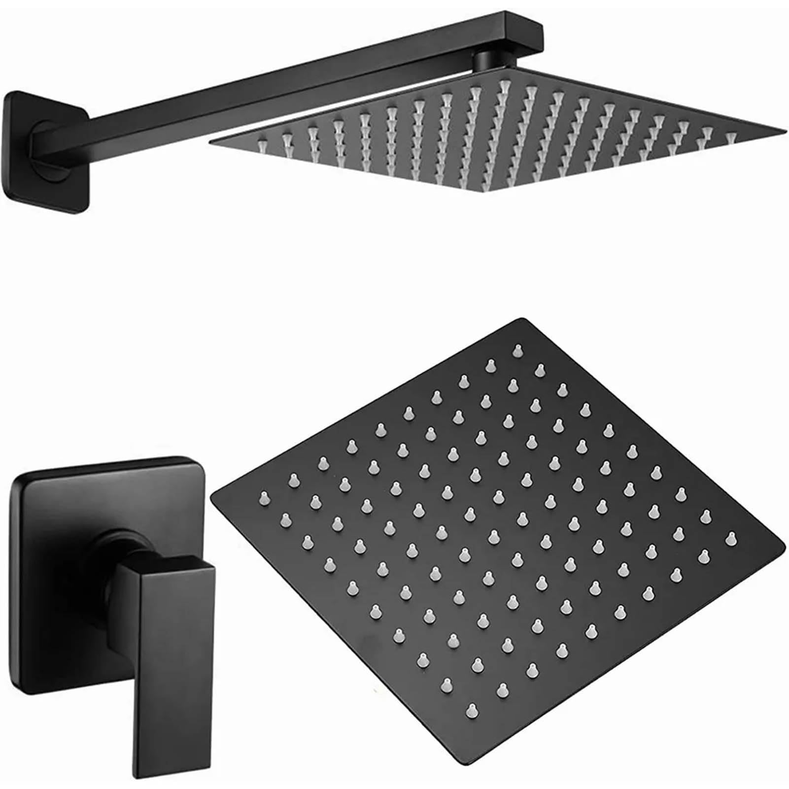Topyond Bathtub Faucet Set,Shower System,Rain Shower Kit Square Single Handle in Wall Waterfall Shower Head Kit for Bathroom Home Black