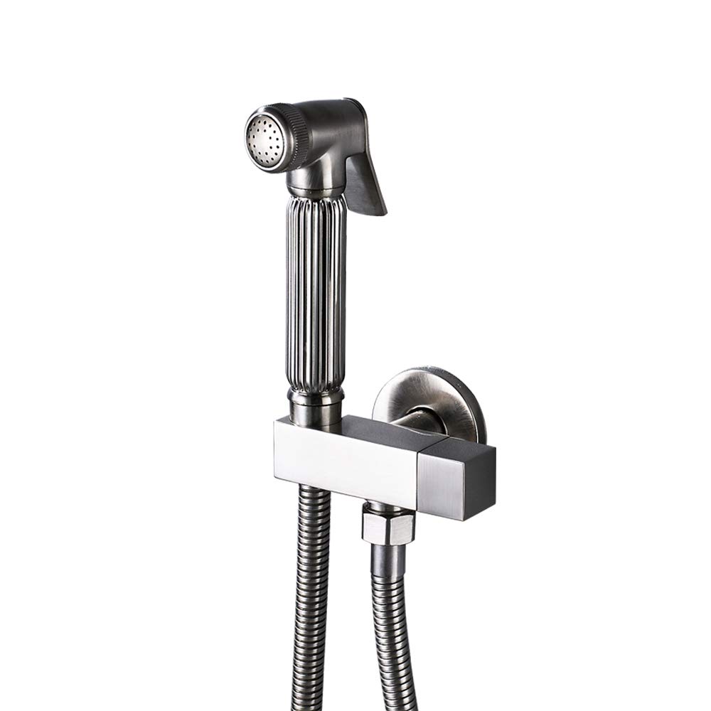 Wall Mount Bidet Sprayer Faucet Set with Cold Water Brass Handheld Toilet Bidet Attachment Pressure Sprayer Single Handle/Brushed Nickel a (Brushed Nickel a)