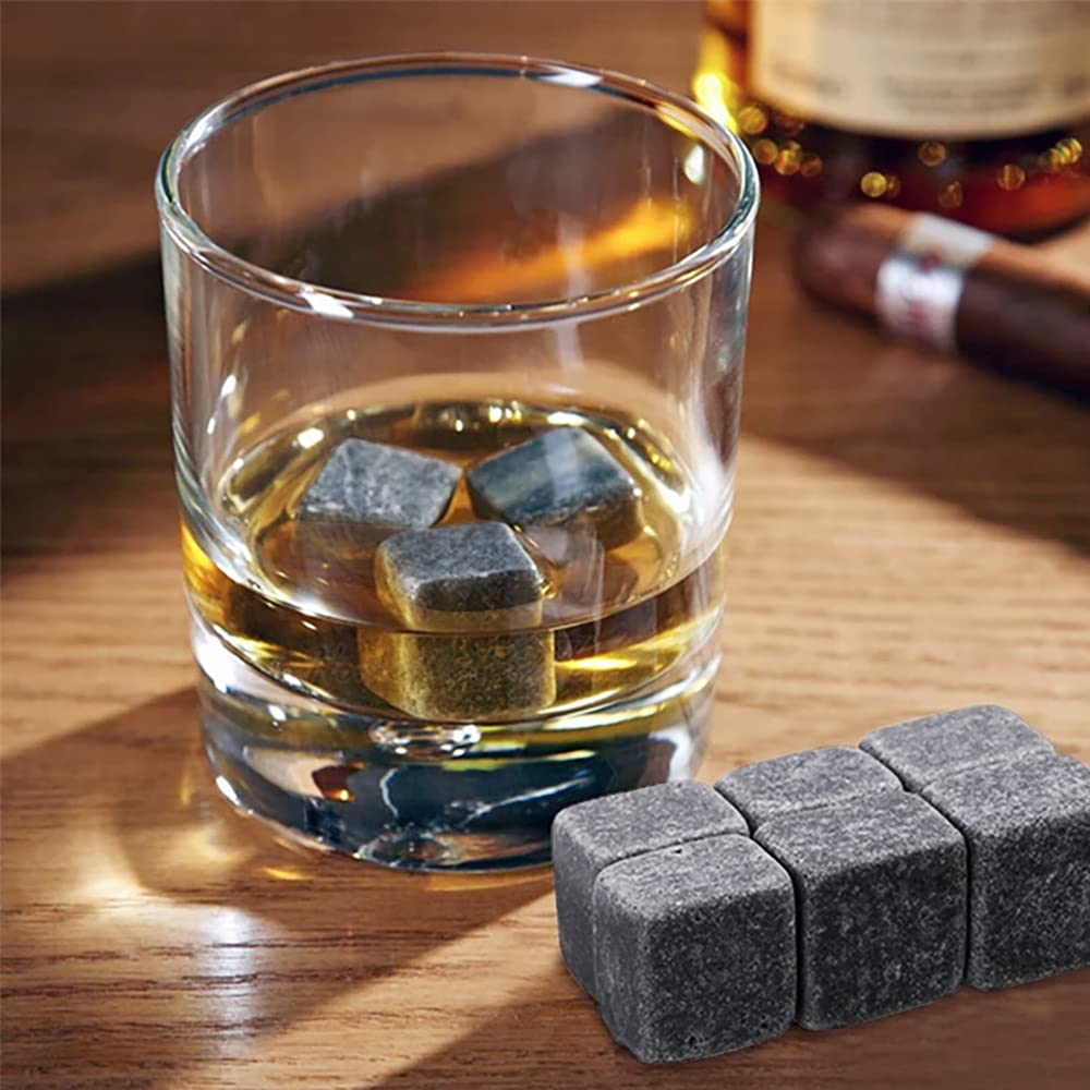 Pack of 9 Whiskey Stones Gift Set Reusable Ice Cube Whiskey Rocks with Wooden Gift Box and Storage Carrying Pouch (Gray)