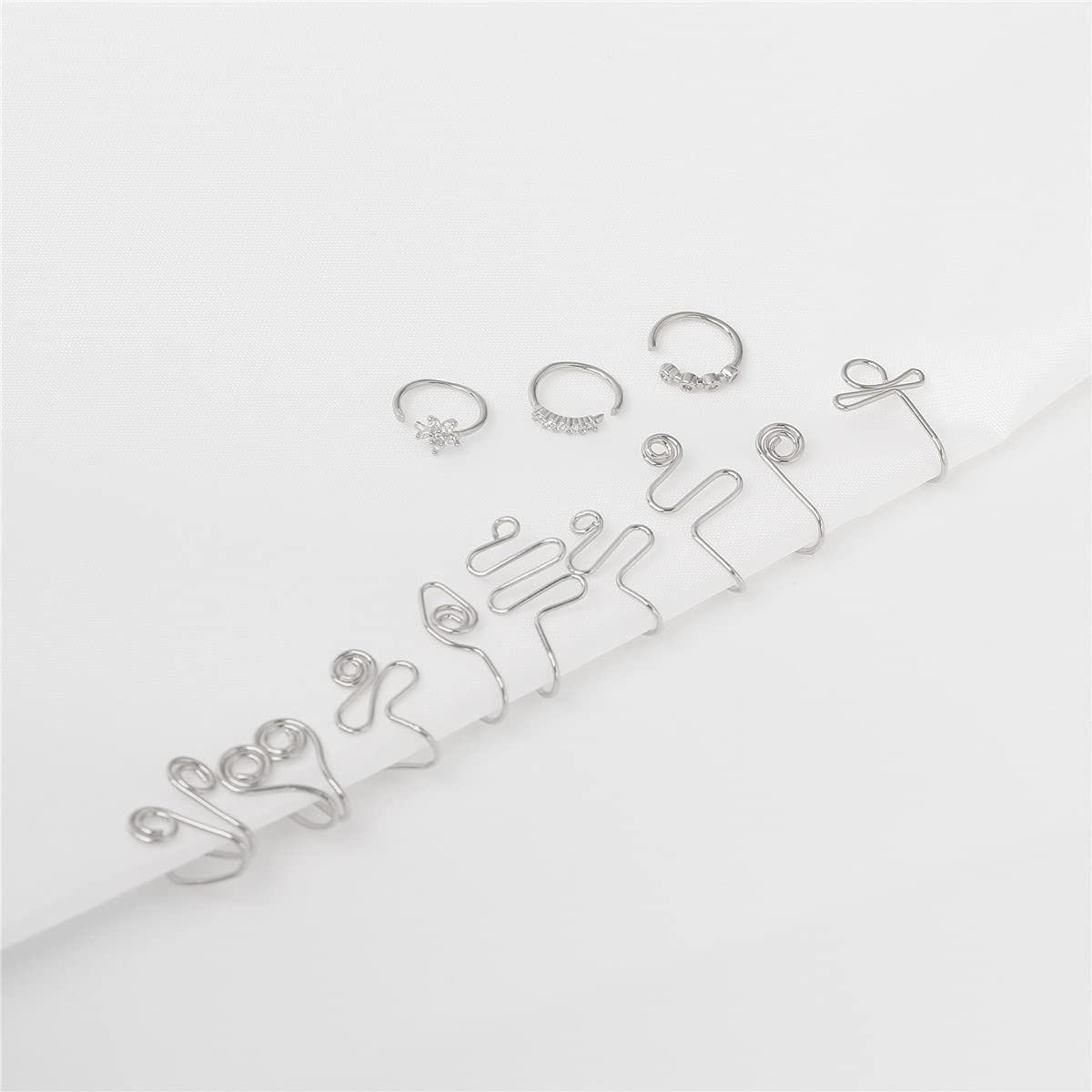 KARYOKO 12pcs Nose Cuff Non piercing Fake Nose Rings for Women African Nose Cuff Ear Cuff Clip on Nose Ring Set (Silver)