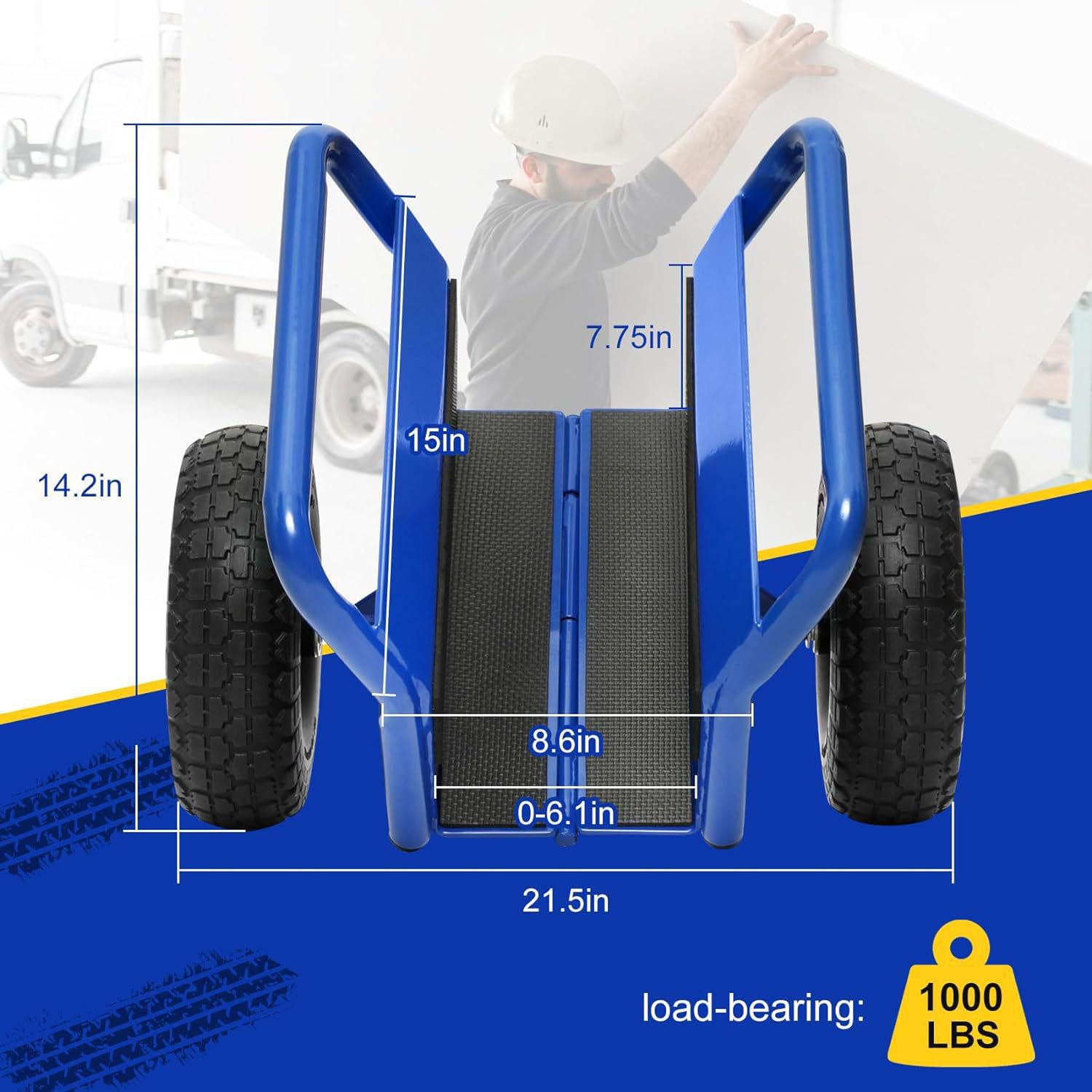 Heavy Duty Panel Dolly, Slab Dolly with Two Handles and 10" Solid Rubber Tires Wheels, Bears Weight 1000 LBS, All Terrain Moving Cart for Heavy Drywall Sheet and Door Material