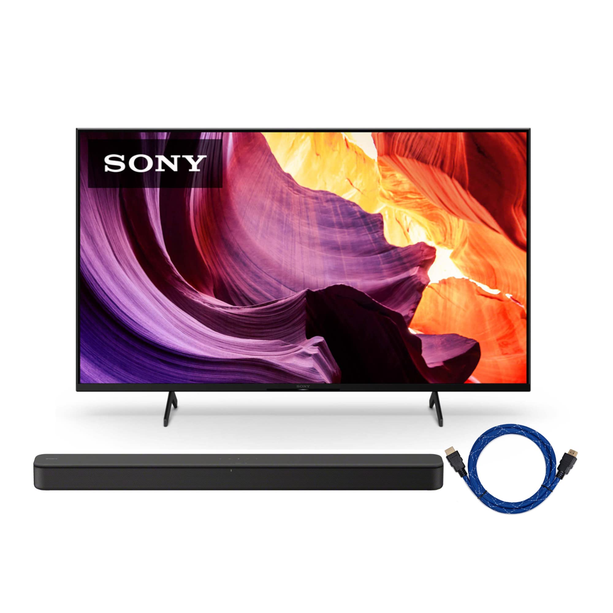 Sony KD43X80K 43-Inch LED 4K UHD Smart TV with Dolby Vision HDR (2022 Model) Bundle with HT-S100F 2.0 Channel Soundbar and 4K Cable (3 Items)