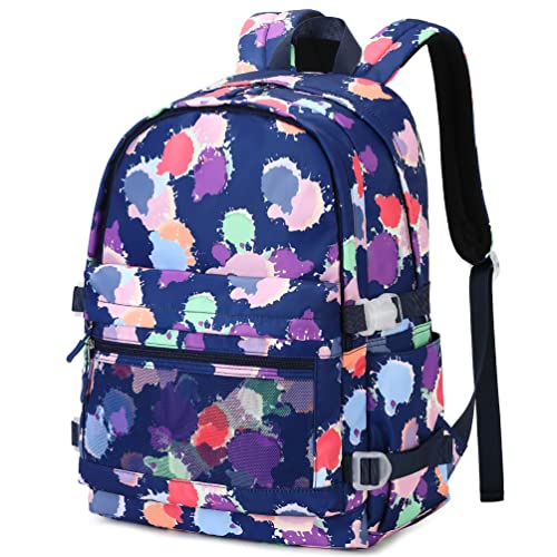 YUSSTAR Kids Girls Backpack Lunch Box Set Elementary School Bag Insulated Lunchbox Combo (Color-block blue)