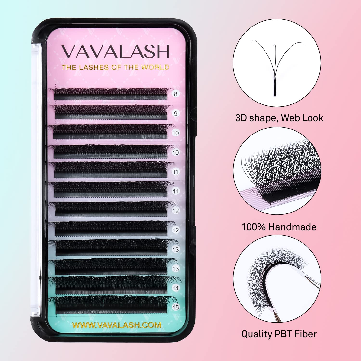 VAVALASH W-shaped Eyelash Extension 3D Premade Fans 0.07 C Curl Volume Lash Extensions Easy Fanning Lashes Matte Black Volume Premade W Lashes(W Shaped-3D-0.07-C-8-15mm)