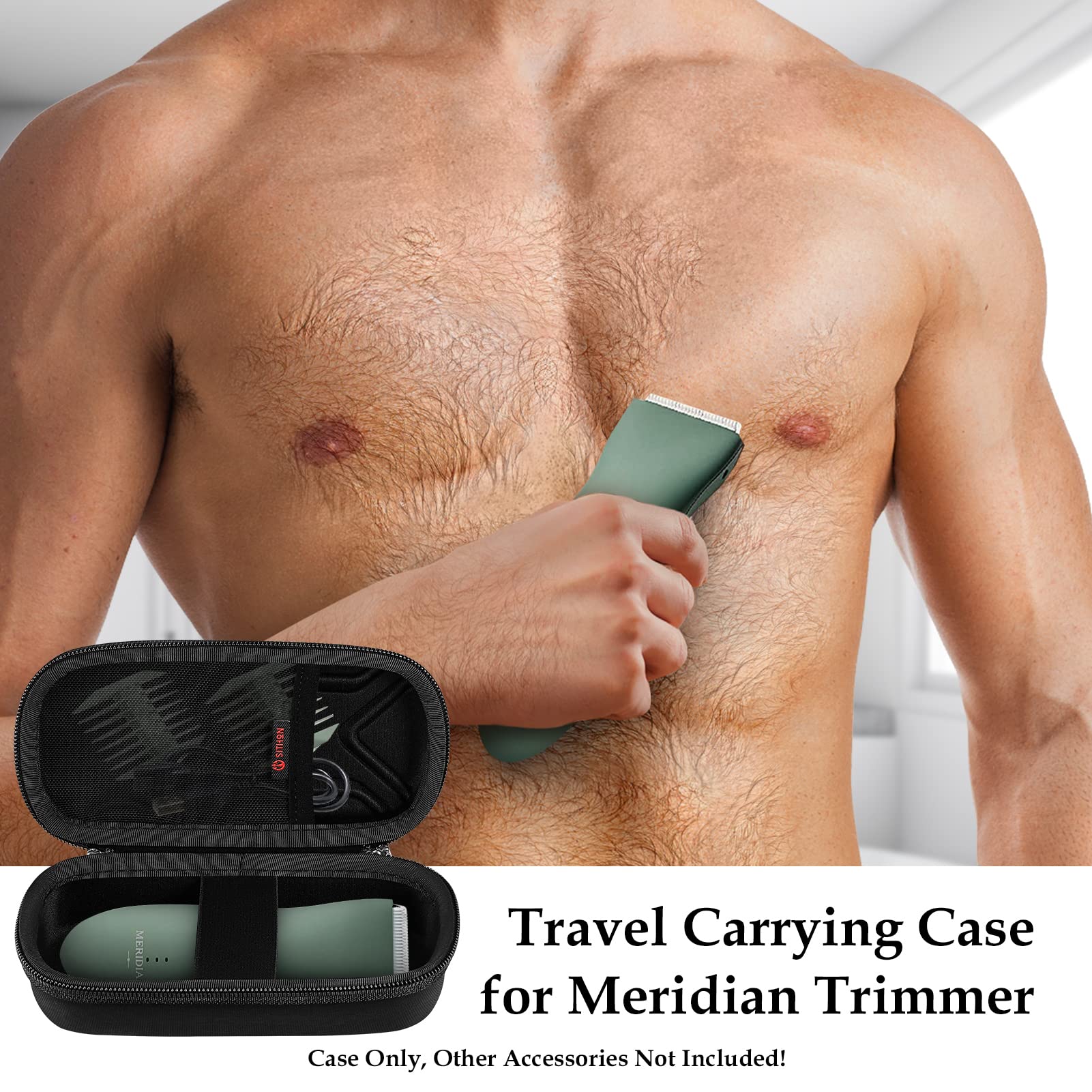 SITHON Hard Shell Travel Case Compatible with Meridian Shaver Electric Groin Body Trimmer, Shockproof Storage Carrying Case with Carabiner and Handle for Meridian Trimmers and Accessories, Case Only