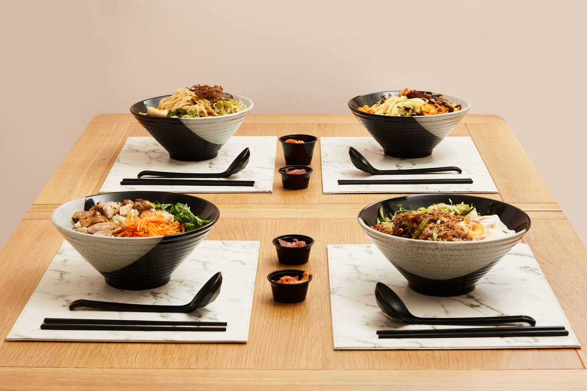 Superly Ceramic Ramen Bowl Set - Japanese Noodle Bowl with Chopsticks and Spoon - Large 60 Oz Bowls - Cute Asian Bowls for Udon, Vietnamese Pho - Soup Bowl with Unglazed Bottom and Screw Thread Design