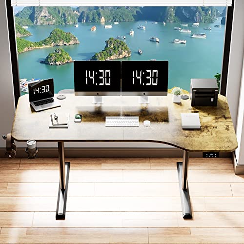 Shahoo Height Adjustable Electric Standing Desk 63 inch Computer Table, Home Office Workstation, 63", Rustic Brown