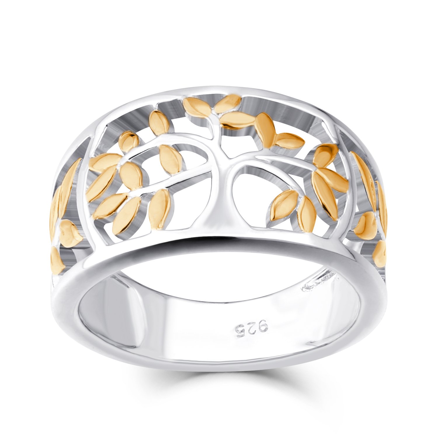 JO WISDOM 925 Sterling Silver Gold Tree Of Life Ring Anniversary Rings Size 8