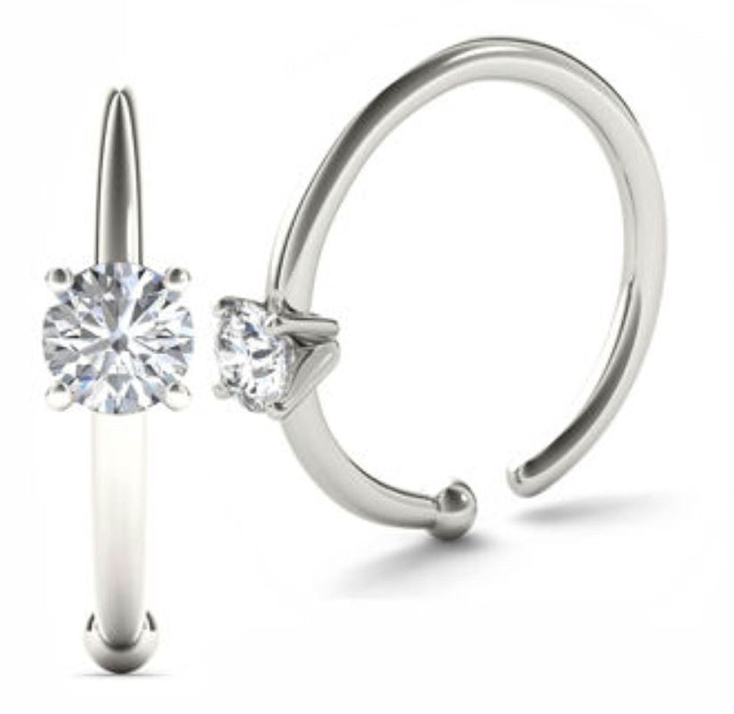 JewelMore 0.02ct Diamond Nose Ring Hoop - 14K White Gold or Yellow Gold (White Gold)