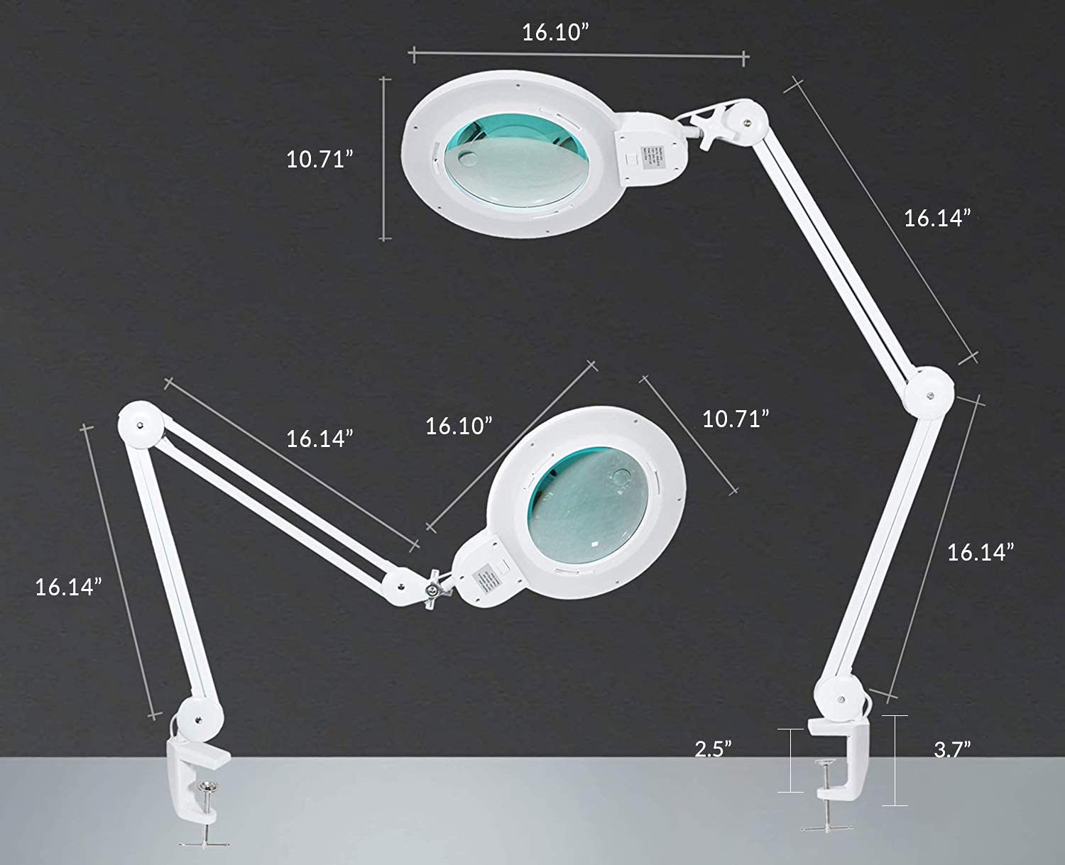 Neatfi XL Bifocal LED Magnifying Lamp, 7-Inch Acrylic Lens, 5D/20D Magnification, Hands-Free, Dimmable, 84 SMD LED, Adjustable Arm for Crafts, Reading, Close Work (with Clamp, White)