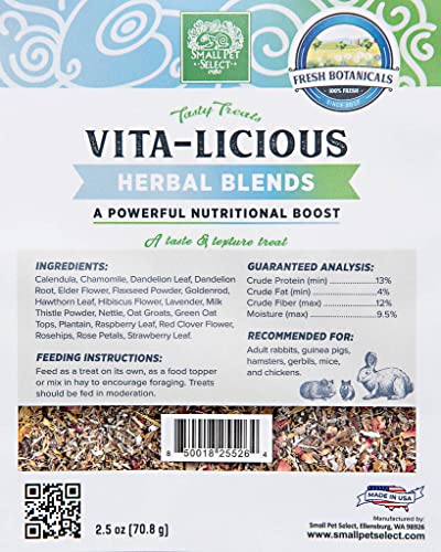 Small Pet Select - Vita-Licious Herbal Blend, a Natural Herbal Treat for Rabbits, Guinea Pigs, Hamsters, Gerbils, and Mice, 2.5oz