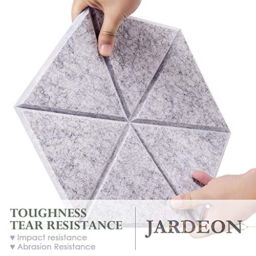 Jardeon Hexagon 3D Textured Acoustic Panels Silver Grey Sound Proof Padding Decorative Wall Tiles, Line Carving Exclusive Design, 14'' X 13'' X 0.4'', 6 Pack