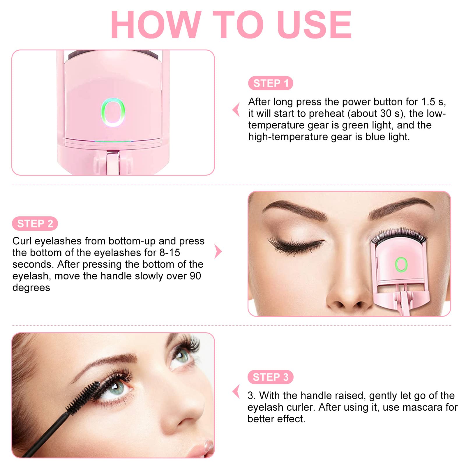 SIKOT Heated Eyelash Curler, Electric Eye Lash Curler, 2 Modes Heated Quickly, Easy to Curl, Natural and Lasting Eyelashes, Saving Makeup Time, Rizador de PestaƱas Electrico, White,1 Count