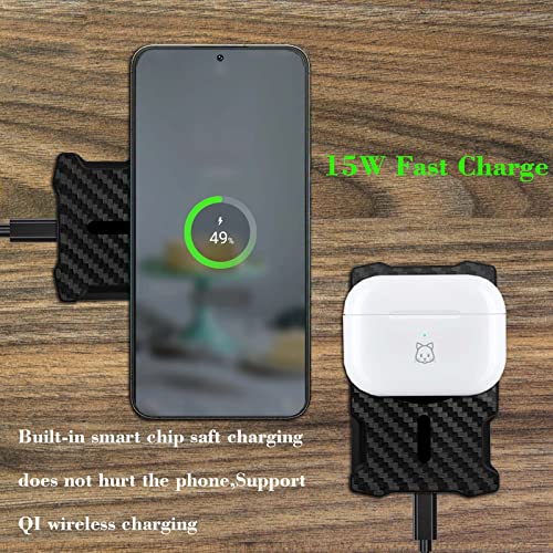 WXM Magnetic Phone Card Holder with Magnetic Wireless Charging Wallet Credit Holder Real Carbon Fiber RFID Blocking Minimalist Mens Gift