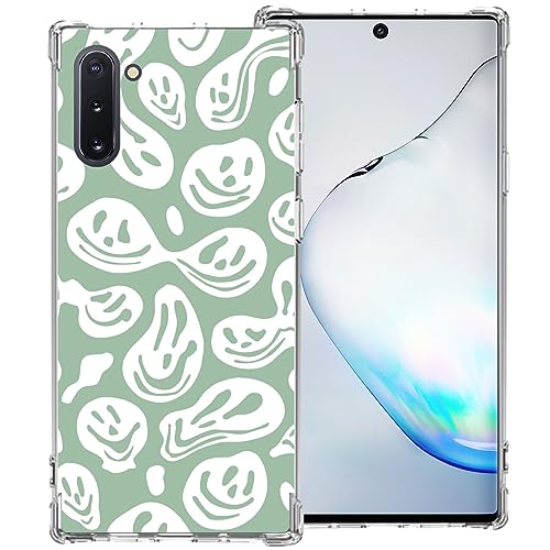 zaztify Phone Case for Samsung Galaxy Note 10 5G/4G, Pastel Green White Funny Trippy Dripping Smile Melted Hippie Smiling Skull Ghost Face Cute Pattern Shockproof Protective Soft Clear Cover Shell