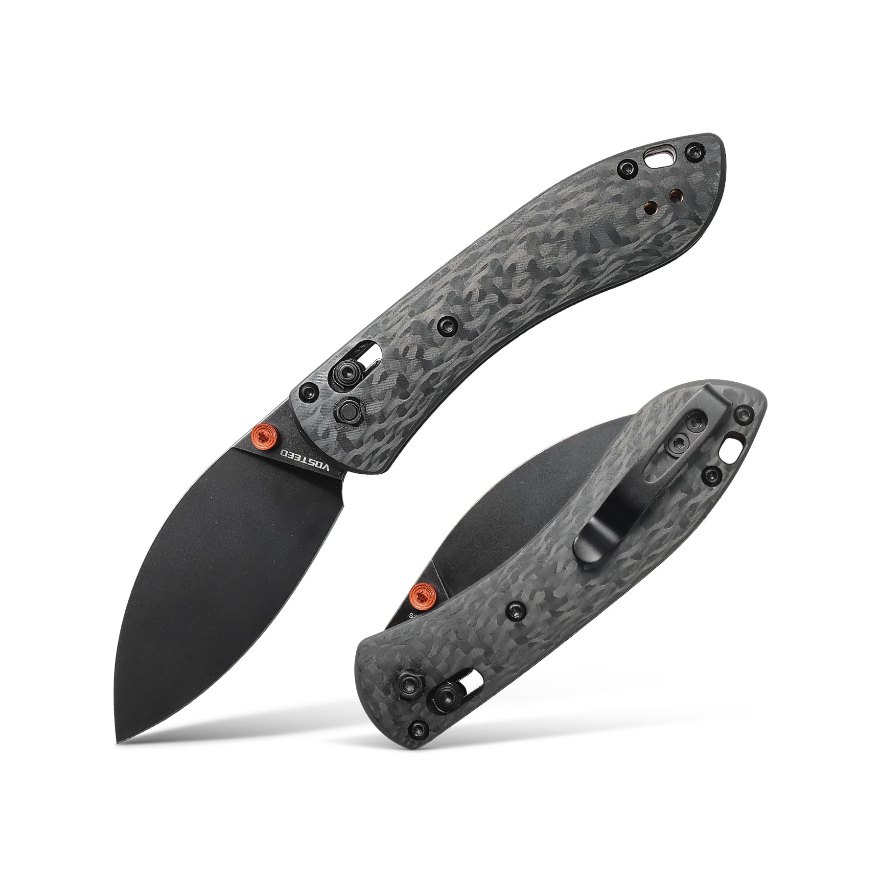 Vosteed Small EDC Knife with Thumb Stud, Cross-Bar Folding Pocket knife with Clip, Modern Shilin Cutter Knife with 2.6" S35VN Blade, Carbon Fiber Handle for Camping, Hiking - Mini Nightshade