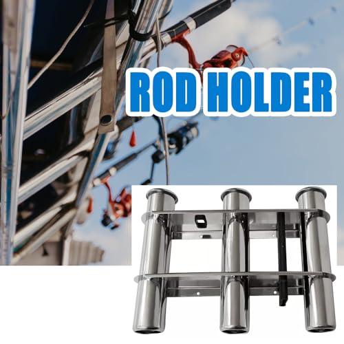 Mojiate Fishing Rod Holder Stainless Steel 3 Tubes Organizer Links Rack Rests Tackle (3)