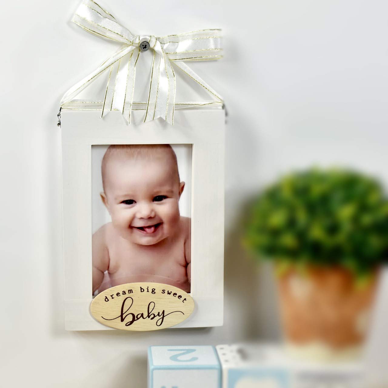 I’m Solid Wood Sonogram Pregnancy Baby Ultrasound 2 Sided Photo Frame, Great for Expecting New Parents Keepsake & Nursery Décor “Love at First Sight/Dream Big Sweet Baby" (White)