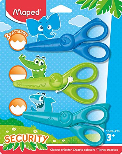 Maped KidiCut Spring-Assisted & Craft Plastic Safety Scissors, Kids, 4.75 Inch, Set of 3 (981727)
