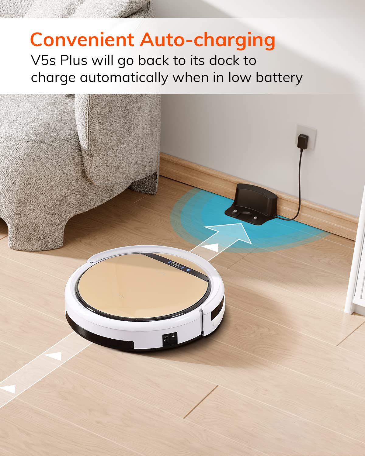 ILIFE V5s Pro Robot Vacuum and Mop Combo, Slim, Automatic Self-Charging Robot Vacuum Cleaner, Daily Schedule, Ideal for Pet Hair, Hard Floor and Low Pile Carpet.