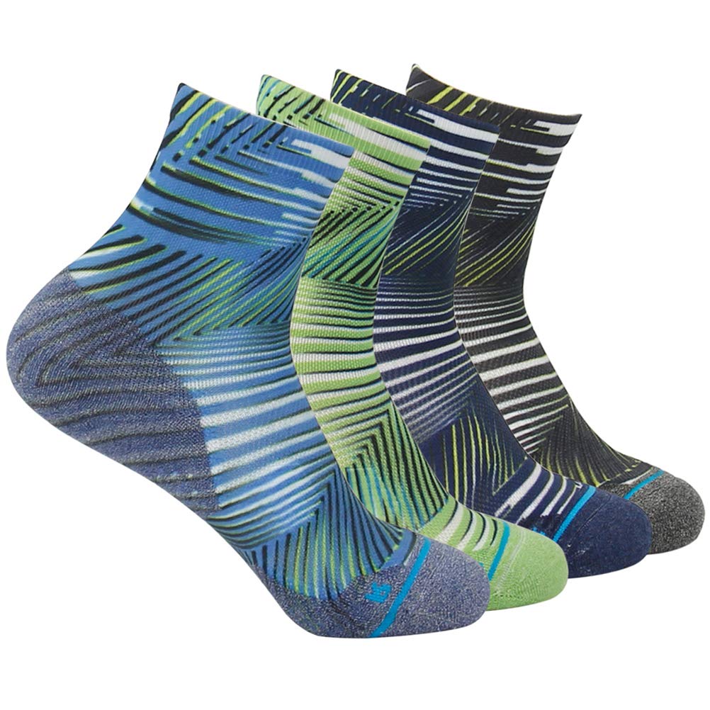 HUSO Running Quarter Socks for Men Women Novelty Stripe Print Cushion Seamless Socks 4 Pairs(Multicolor, L/XL)