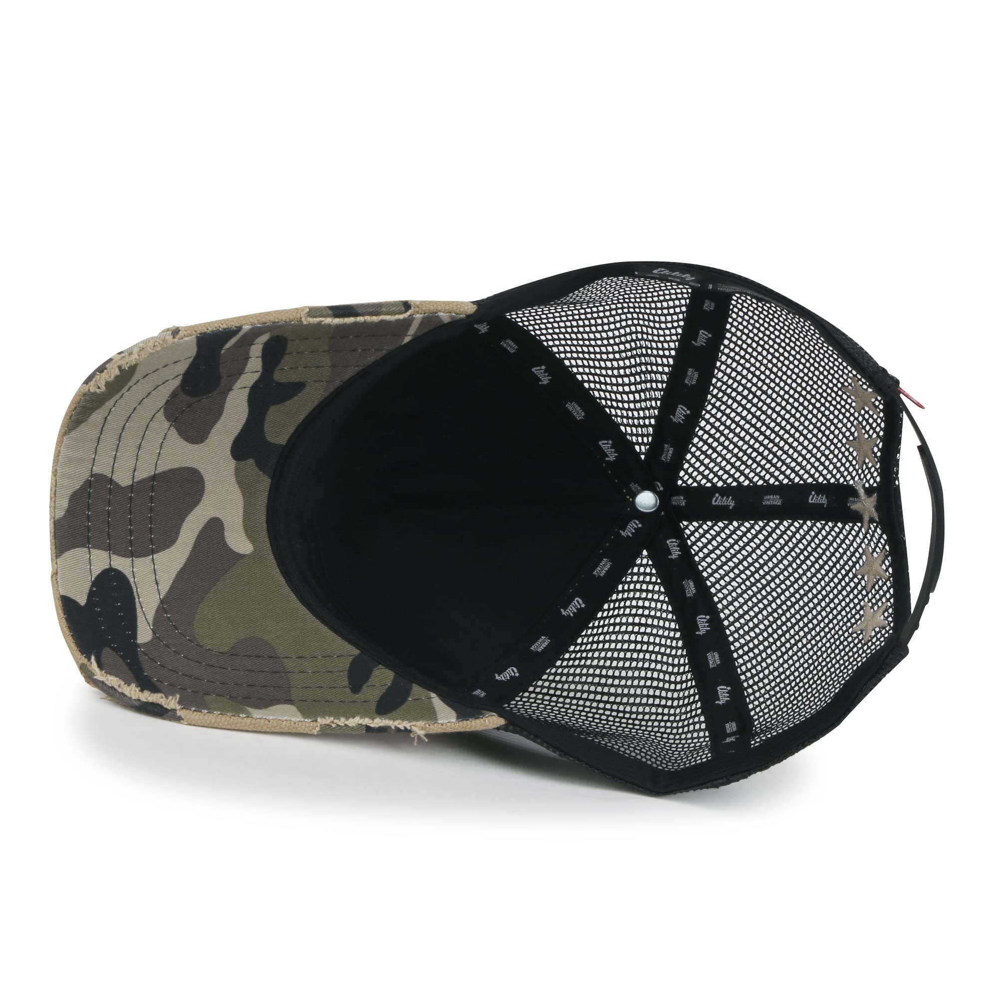 ililily Star Embroidery tri-Tone Trucker Hat Adjustable Cotton Baseball Cap (Medium, Black-Peace)