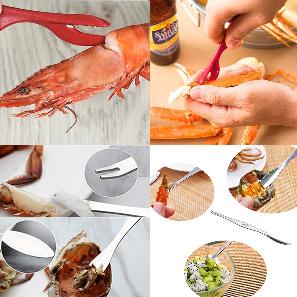 JDSUMS 15 Seafood Tools Picks Set Crackers Tools,2 Lobster Shellers,6 Red Picks,1 Scissor,6 Stainless Steel Forks for Lobster, Crab, Crawfish and Other Crustaceans - Kitchen Easy-opener Picnic Tools