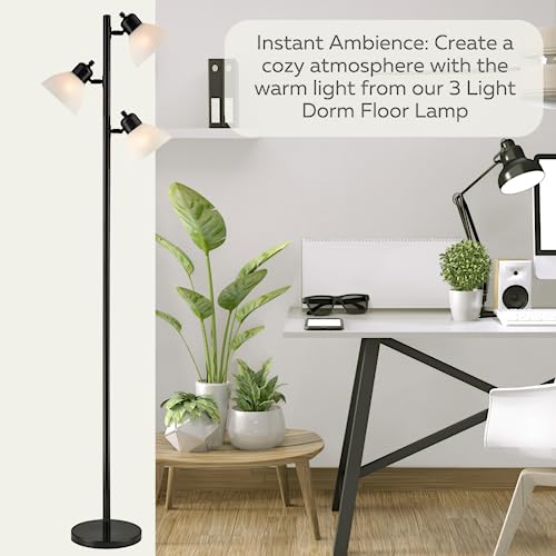 LIGHTACCENTS 3 Light Floor Lamp Tree Floor Lamp Industrial Modern Style Standing Multi Head Floor Lamp Pole Lamp with Adjustable Lights β Standing Lamps for Office β Tall Lamp Torchiere - Black