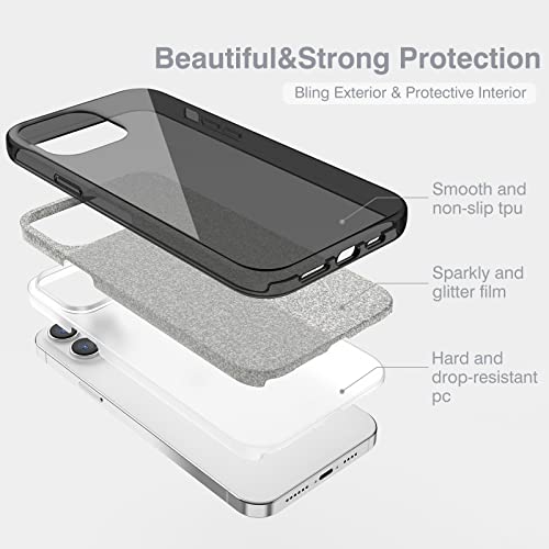 MILPROX Compatible with iPhone 13 Pro Case (2021), Glitter Sparkly Shiny Bling Rubber Gel Shell Cases 3 Layers Shockproof Protective Bumper Cover for iPhone 13 Pro 6.1"【3 Cameras】 2021-Pink Gradient