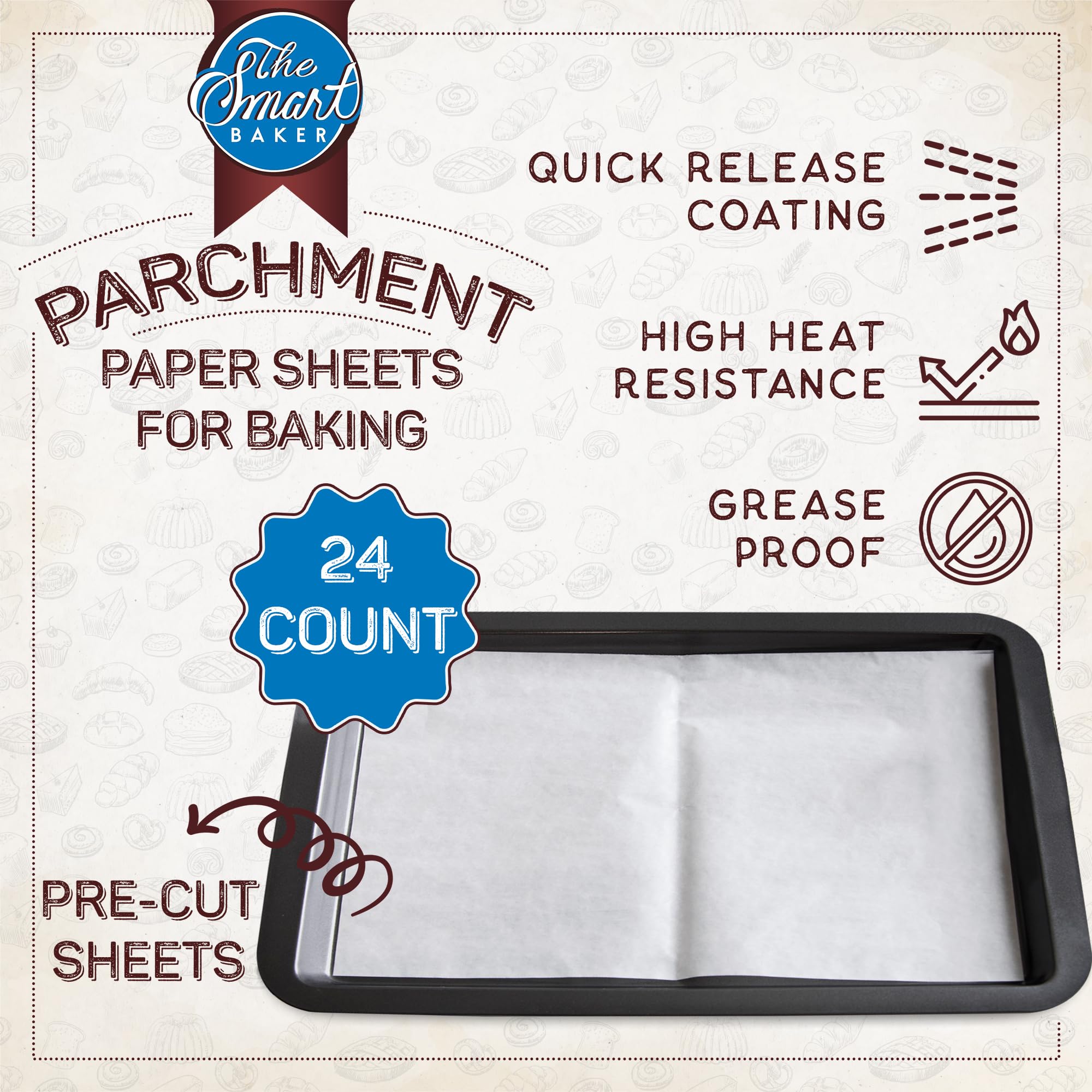 Parchment Paper Sheets for Baking: Oven Safe Parchment Paper, Parchment Sheets, Bakery Quality Baking Paper for Perfect Result, Greaseproof Nonstick 24 pieces Pre-Cut Baking Sheets 11 x 17β, Large
