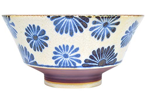 Mino Ware Japanese Ramen Bowl, Rice Noodle Soup Sarada Pasta, PAIKAJI Warp Donburi, 7.1 inch, Flower