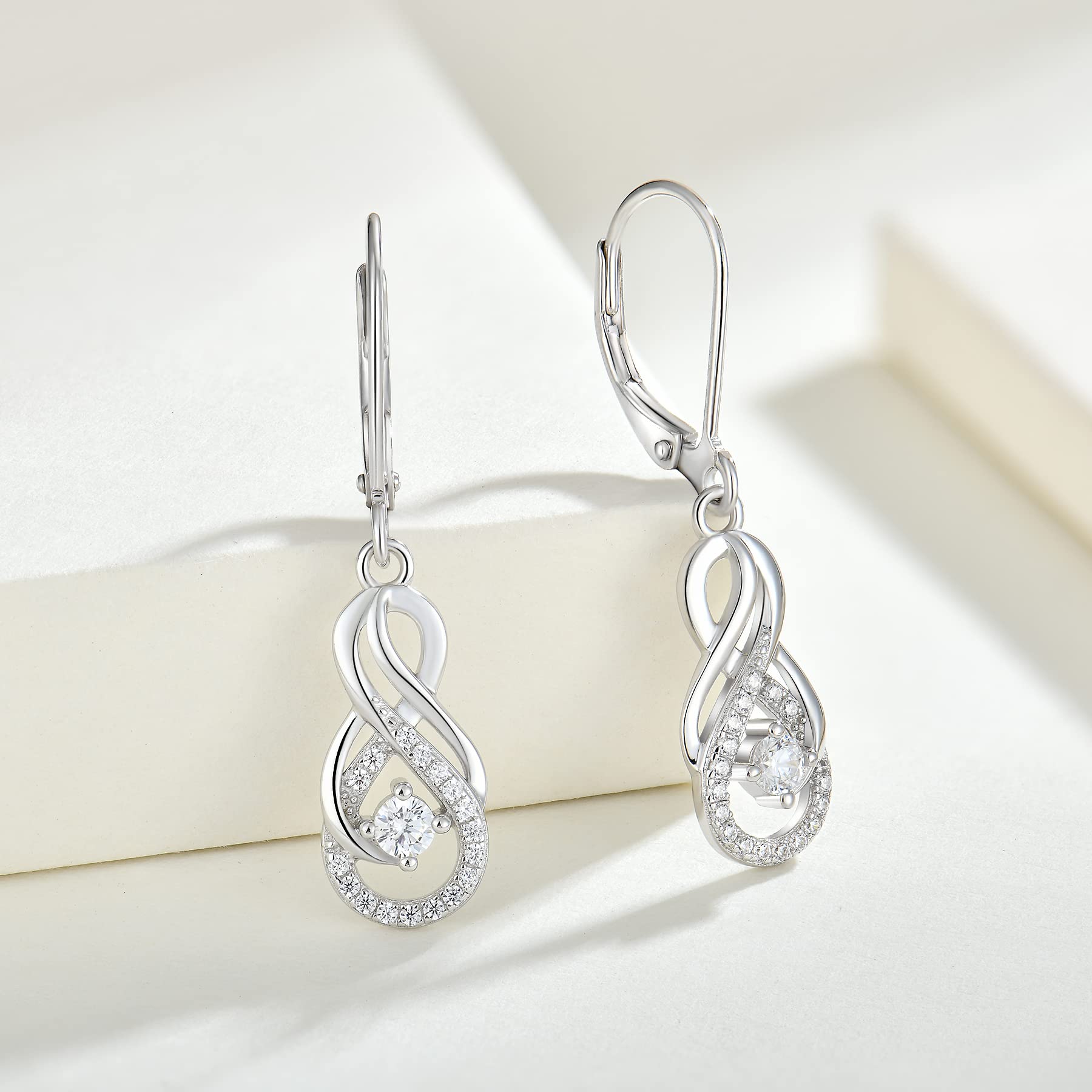 Infinity Sterling Silver Earrings for Women,Infinity Sterling Silver Earrings for Women Birthstone Wedding Leverback Earrings Jewelry