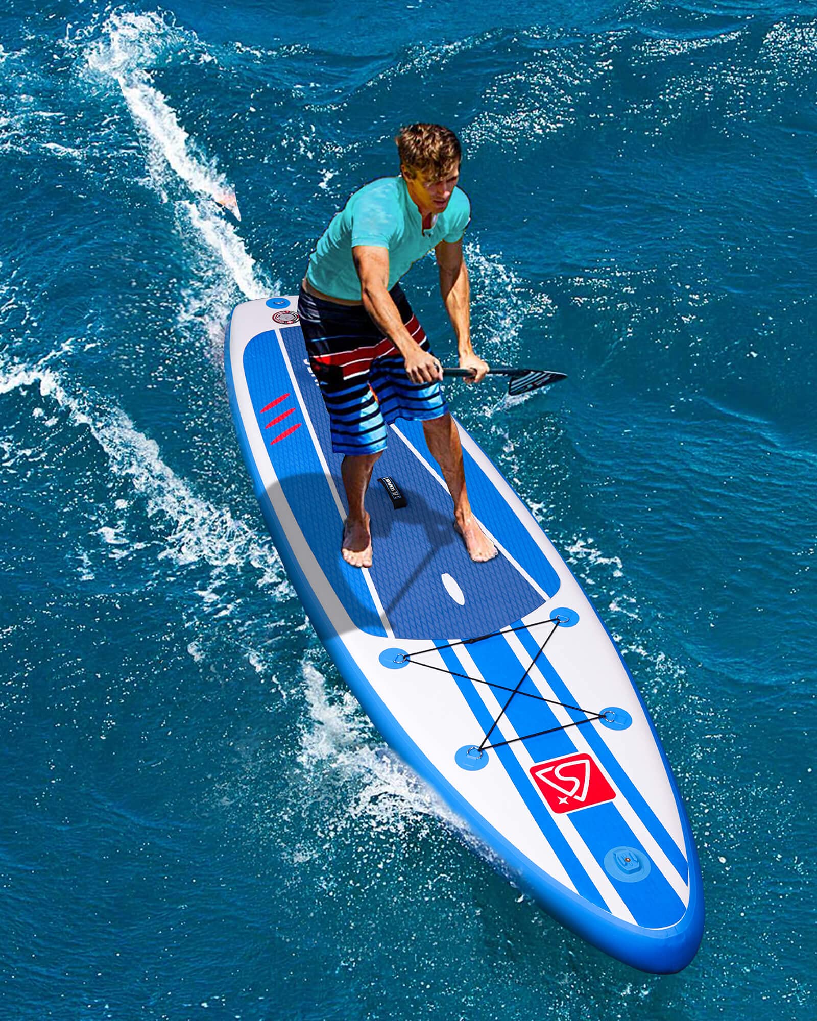 Inflatable Stand Up Paddle Board SUP with SUP Premium Accessories- Paddle, Backpack, Pump and Safety Leash for Adults and Kids, 10β6, Blue