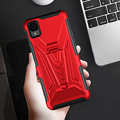 YJROP for TCL A3/A30/ion z Case with Tempered Glass Screen Protector Protection Cover Shockproof Heavy Duty [Military-Grade] Rugged Phone Case with Kickstand for TCL A3/A30/ion z (2022) 5.5" (red)