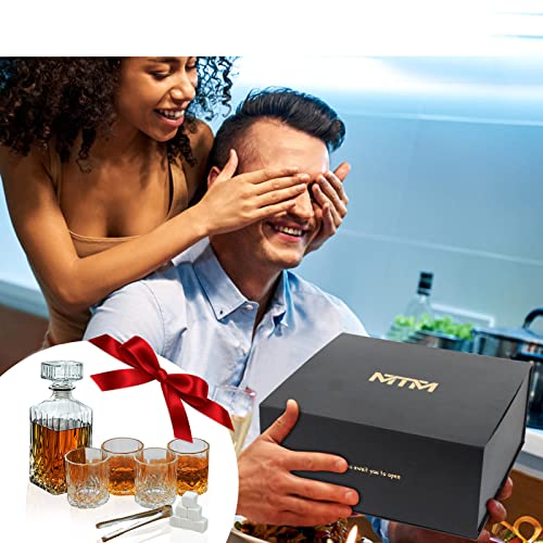 Whiskey Decanter Set 7 Pieces ,Crystal Whiskey Bottle With Glass Stopper, 4 Whiskey Glasses, 6 Cooling Whiskey Stones and Ice Clips, Whiskey, Scotch, Men, Holiday Gifts, Bar Essentials, 32OZ