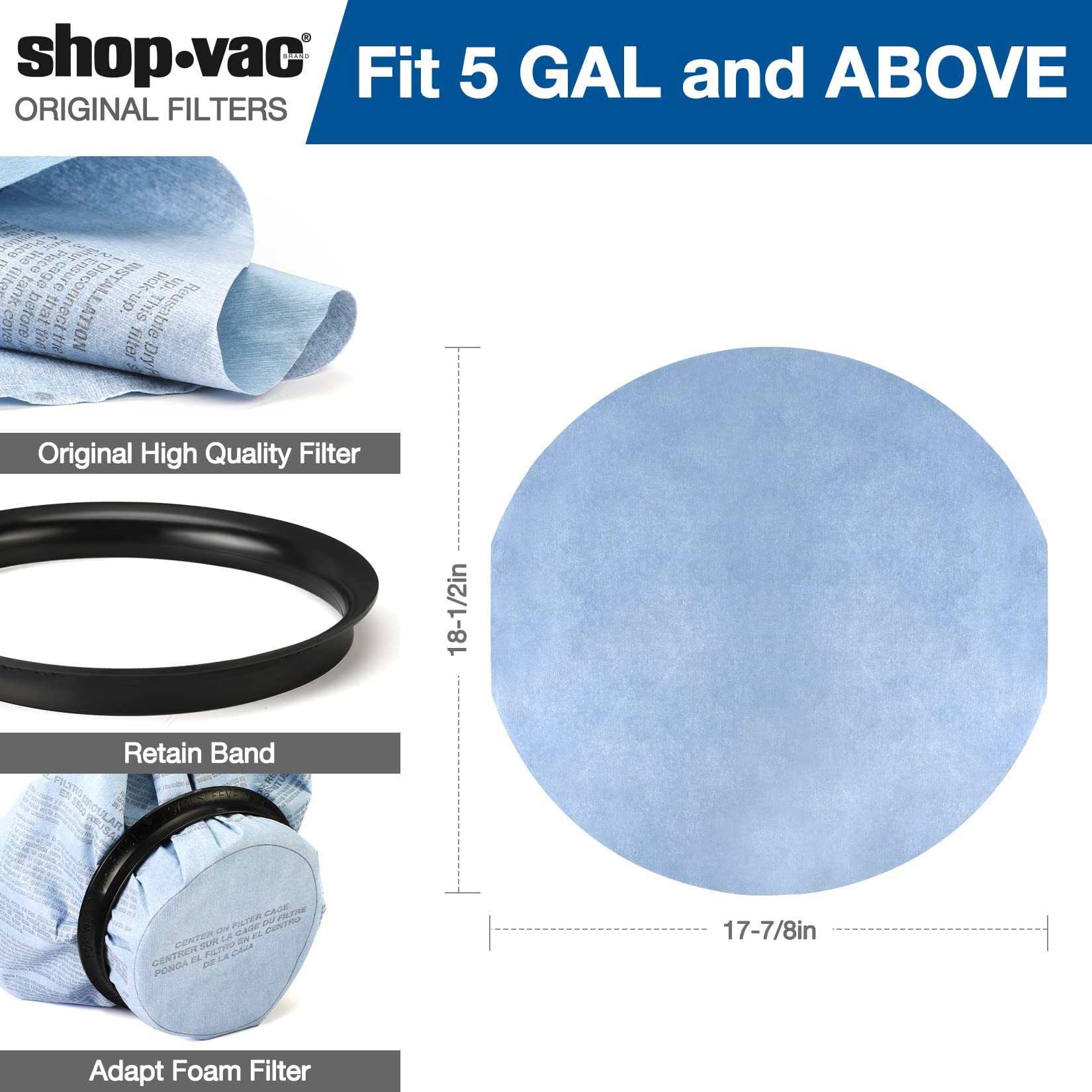 Shop-Vac 6 Gallon 3.0 Peak HP Wet Dry Vacuum+ 90107 Paper Disc Filter