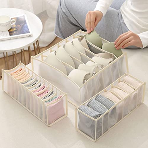 RWET Underwear Drawer Organizer, 6/7/11 Cells Foldable Closet Clothes Dividers Nylon Dresser Compartments Organizers Storage Boxes for Underwear, Panties, Socks, Stockings, Scarves, Ties & Bras