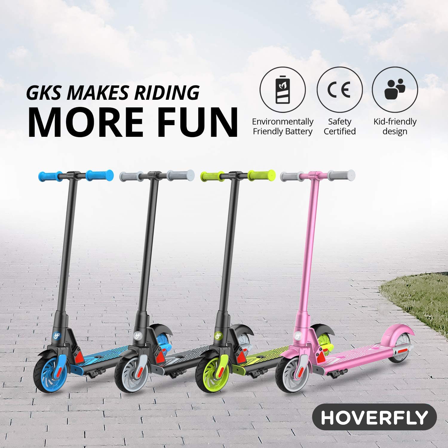 HOVERFLY GKS Kids Electric Scooter, Max 4 Miles Range & 7.5 Mph Speed, 6" Solid Rubber Wheels & UL2272 Certification, Lightweight Electric Kick Scooter for Kids Ages 6-12, Black