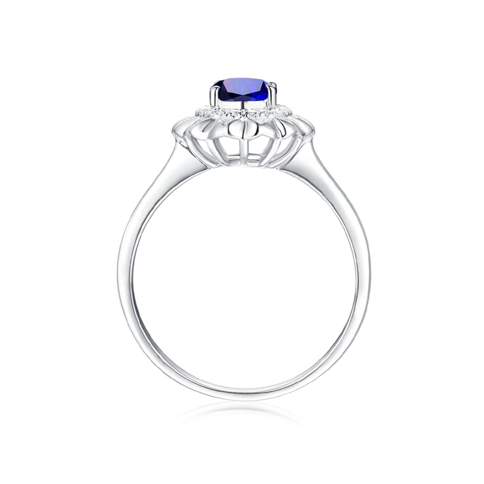 KnBoB Women Flowers Oval Shape 0.6ct Sapphire Ring 18K White Gold Promise Wedding Engagement Bridal Anniversary Ring Size 4