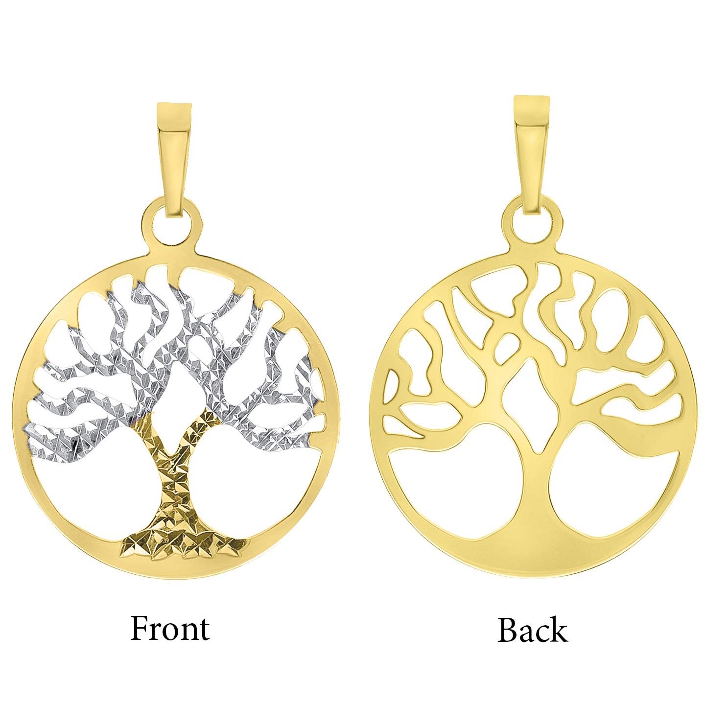 Jewelry America Solid 14K Yellow Gold Textured Reversible Round Tree of Life Charm Pendant