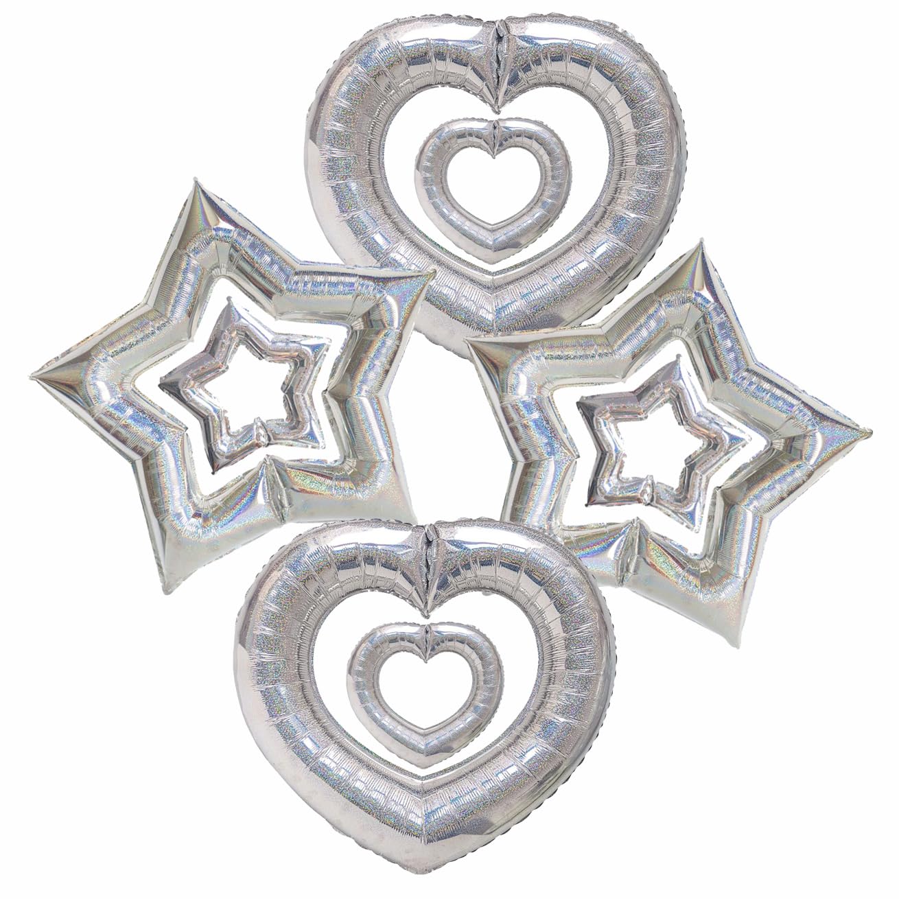 Silver laser hollow love balloons Pentagram balloons star balloons party balloon decoration for birthdays, weddings, baby showers, anniversaries, graduations various holiday parties 30inch/10inch 8pcs