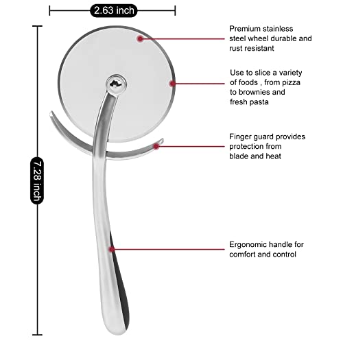 YNNICO Pizza Cutter with Ergonomic Handle, Stainless Steel Pizza Wheel Easy to Cut and Clean, Super Sharp Pizza Slicer, Dishwasher Safe