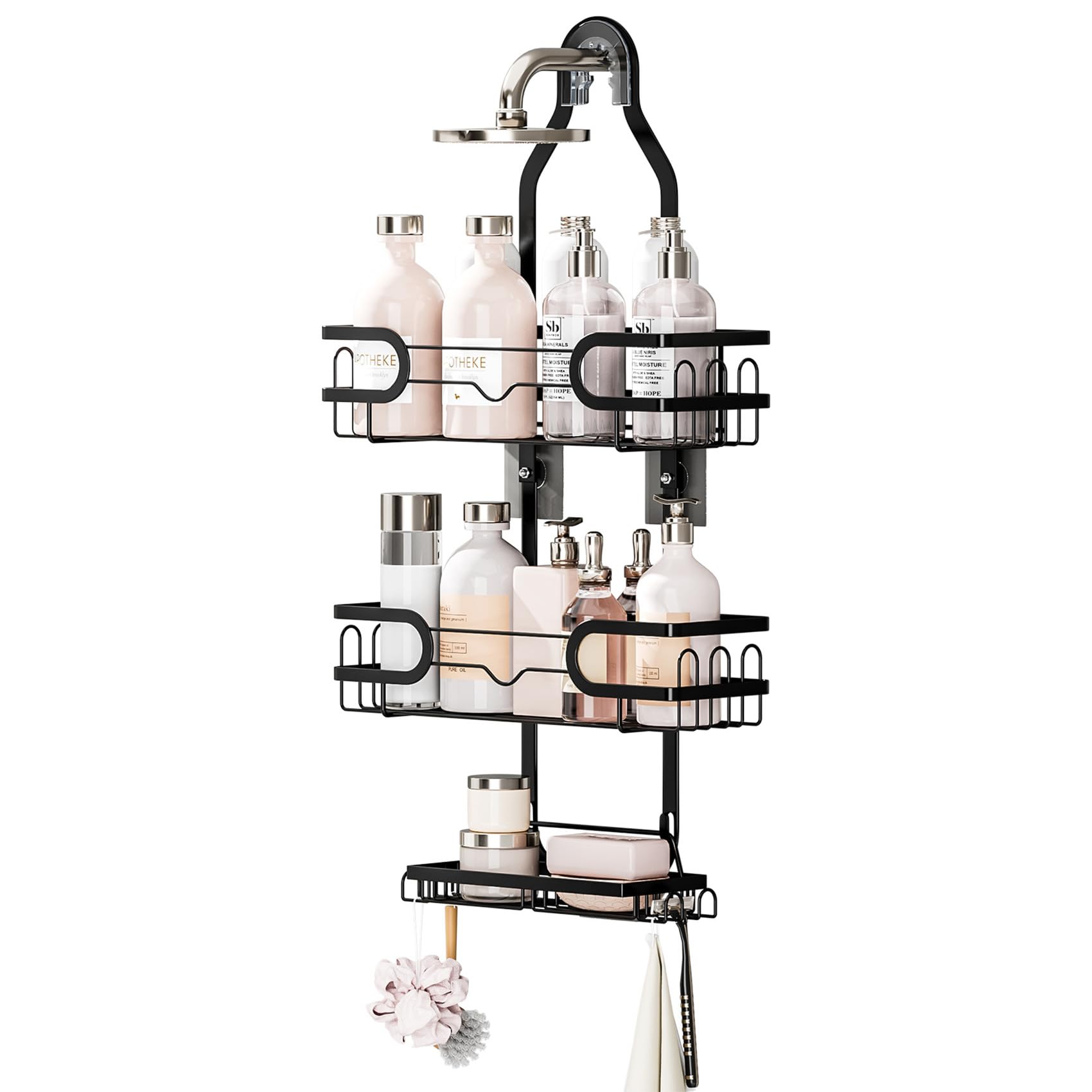 XAZSKJYXGS shower caddy hanging with 16 Hooks, 3-Tier shower organizer hanging with Soap Holders, Removable shower organizer hanging, No Drilling shower caddy hanging shower head